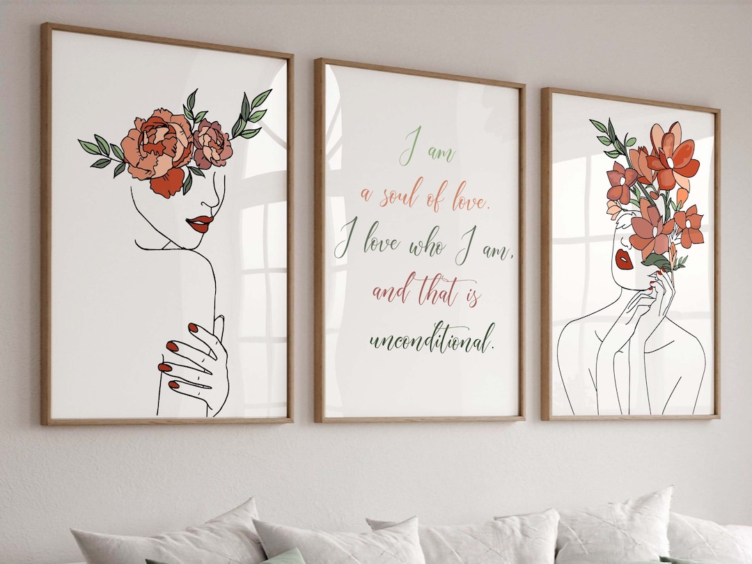 Flower Woman Line Art Set, Feminist Wall Art, Head of Flowers Line ...