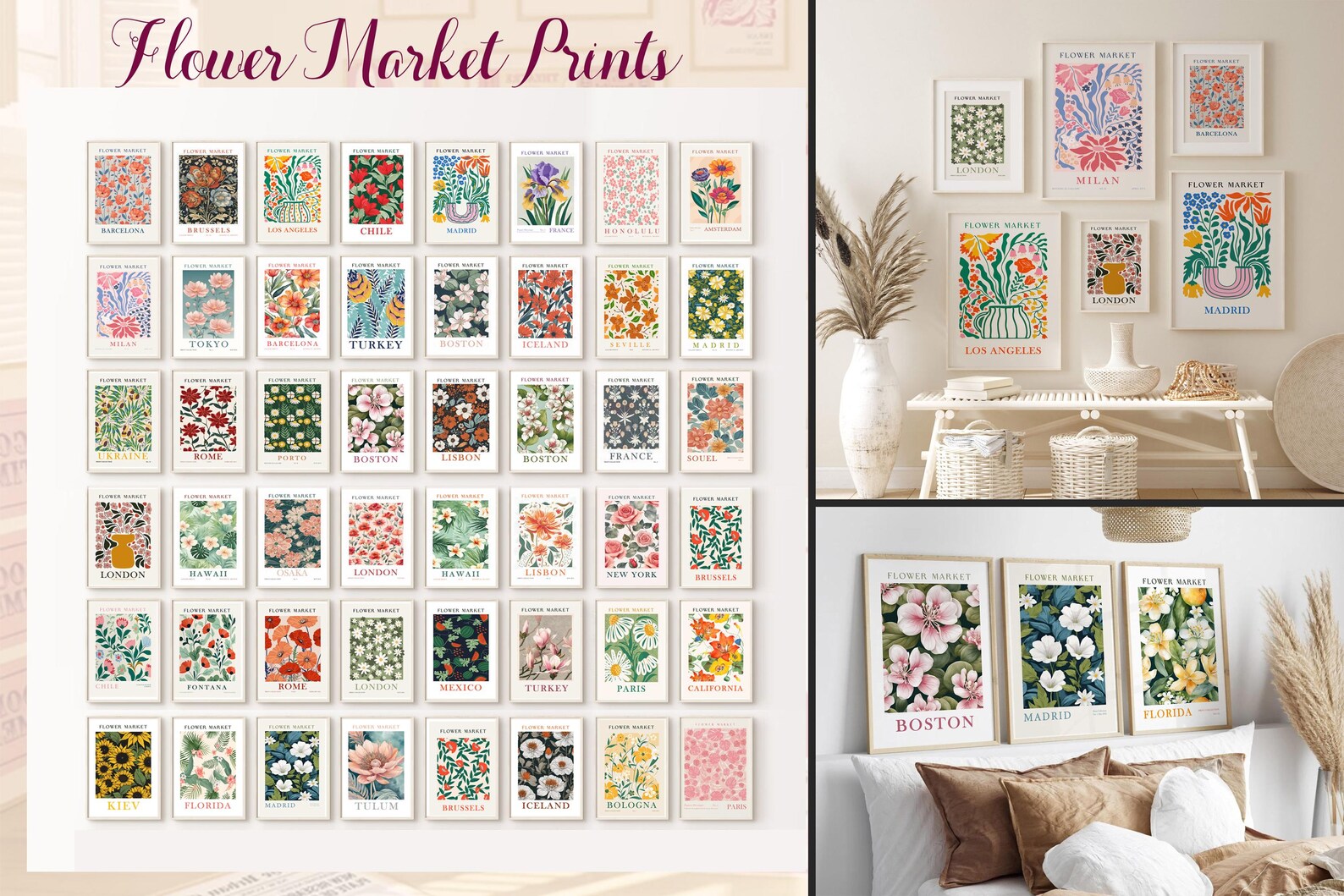 Flower Market Print Set of 800 Flower Gallery Wall Set, Abstract Floral ...