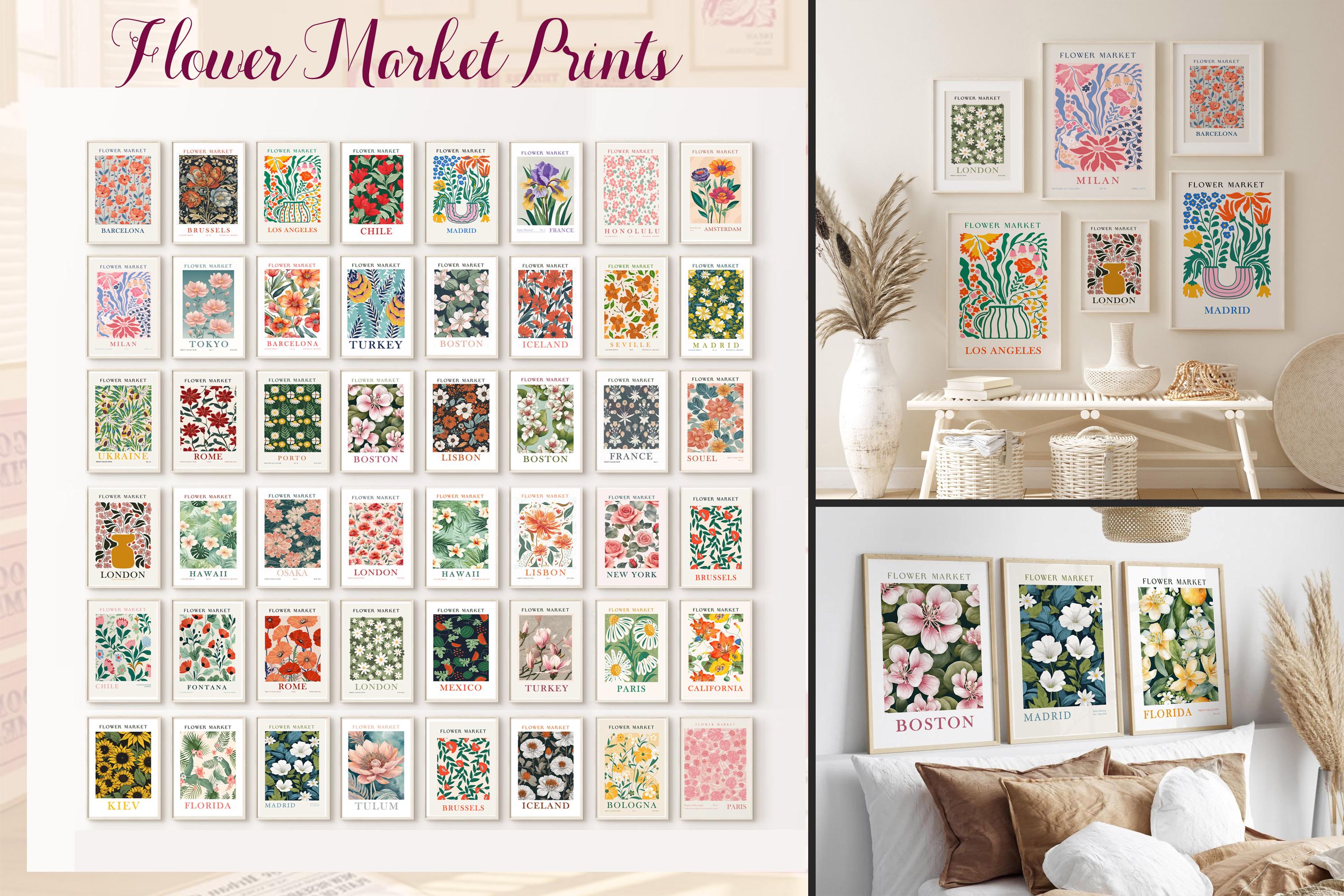 Flower Market Print Set of 800 Flower Gallery Wall Set, Abstract Floral ...