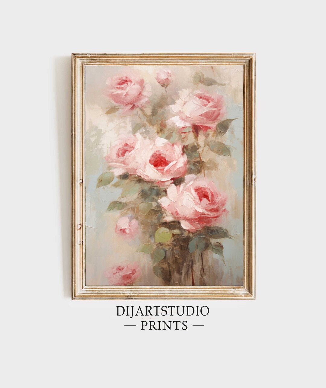 Pink Rose Garden Oil Painting Muted Pink Still Life Painting PRINTABLE ...
