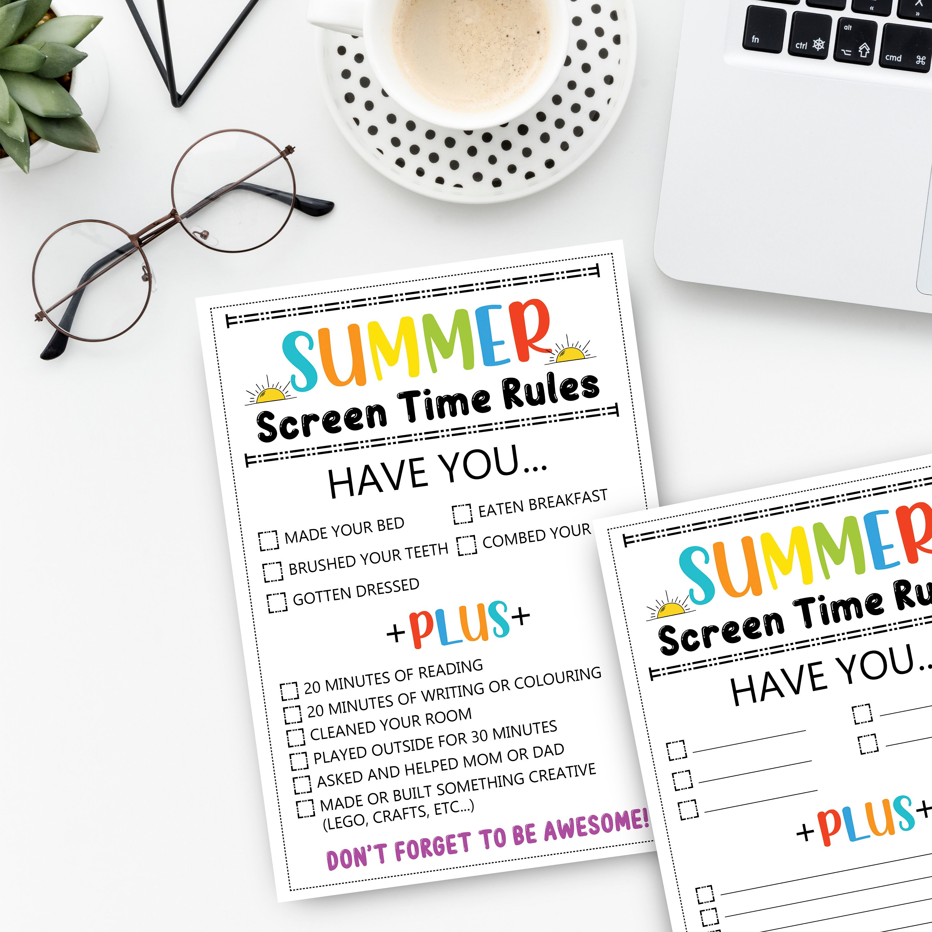 Summer Screen Time Checklist: Editable Chore Chart (digital Download ...