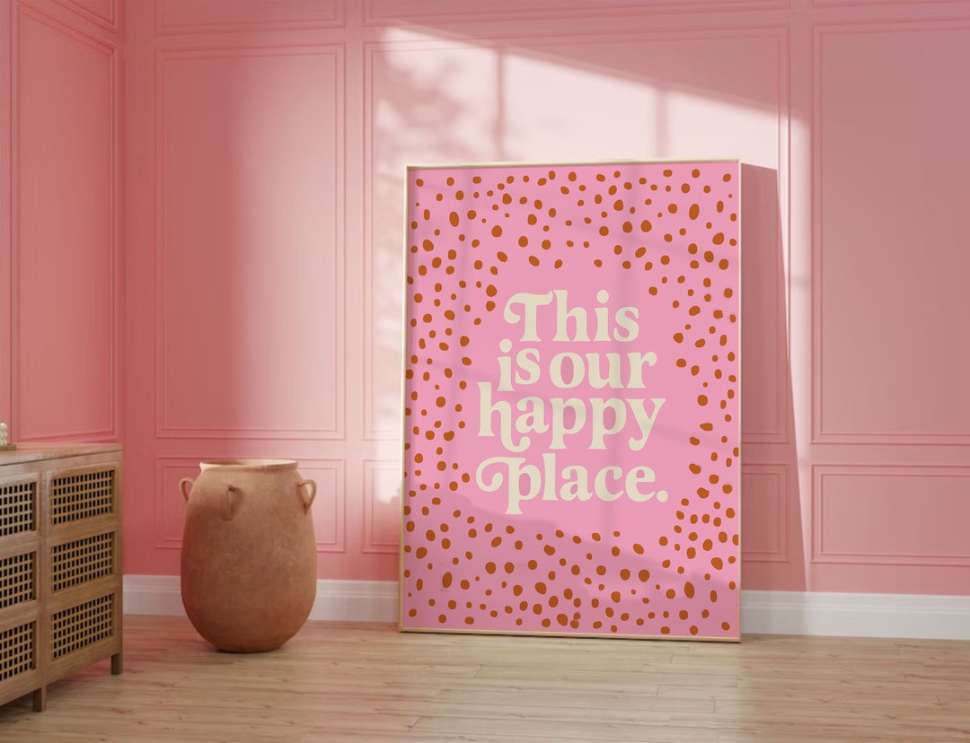 Retro Pink 'happy Place' Poster: Funky Western Wall Art (digital ...