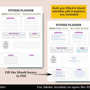 Fitness Planner Template, Editable Fitness Tracker, Workout Tracker ...