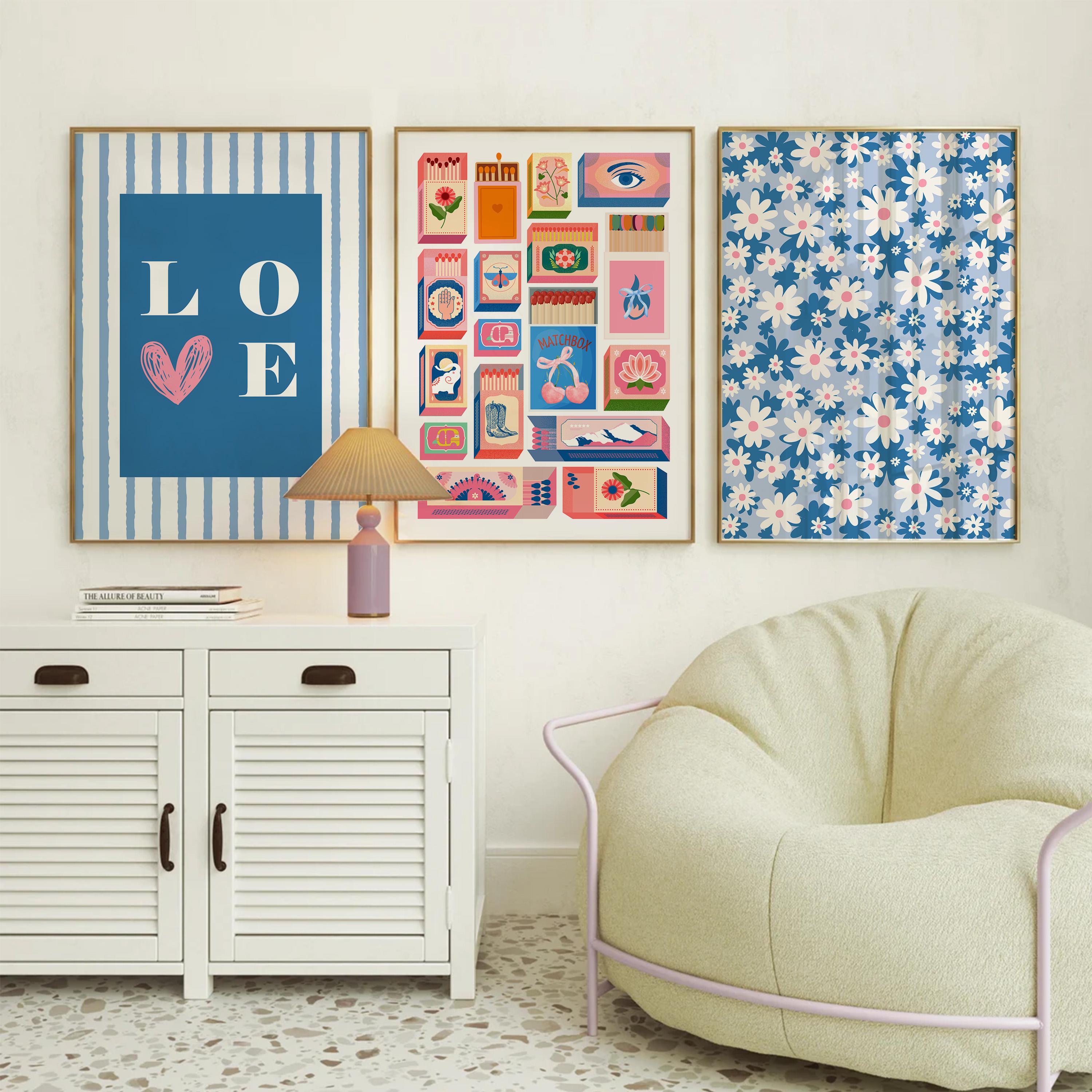 Preppy Blue and Pink Preppy Set of 8, Aesthetic Wall Art, Trendy Girls ...