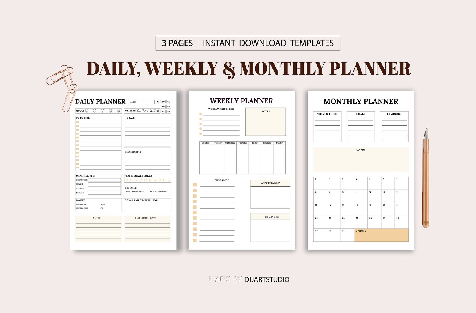 Daily Planner, Weekly Planner, Monthly Planner, Printable Planner ...