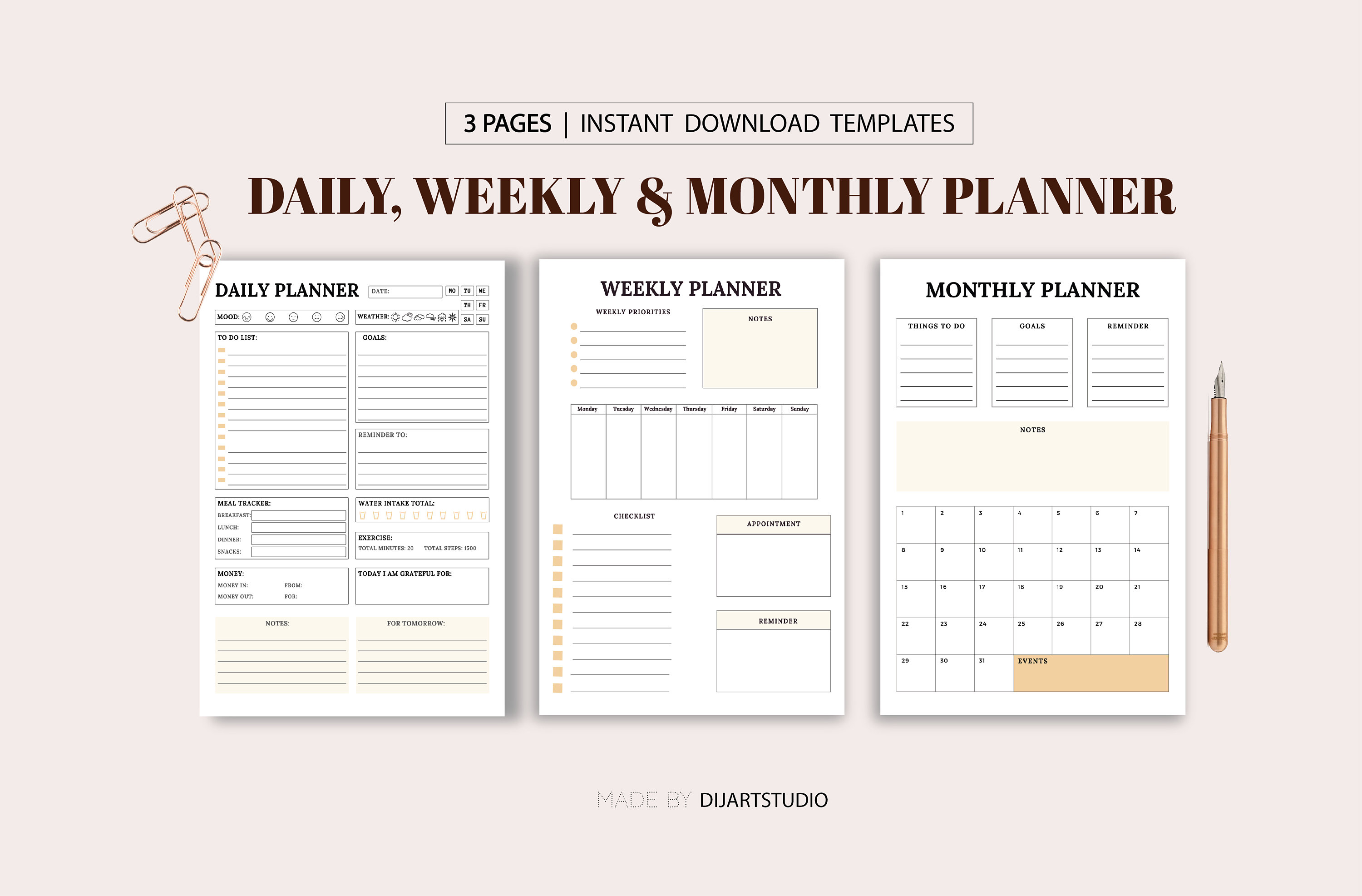 Daily Planner, Weekly Planner, Monthly Planner, Printable Planner ...