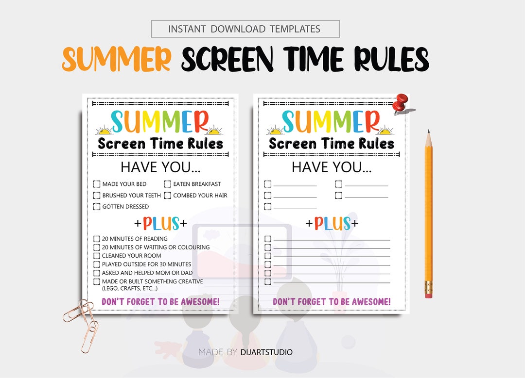 Summer Screen Time Checklist: Editable Chore Chart (digital Download ...