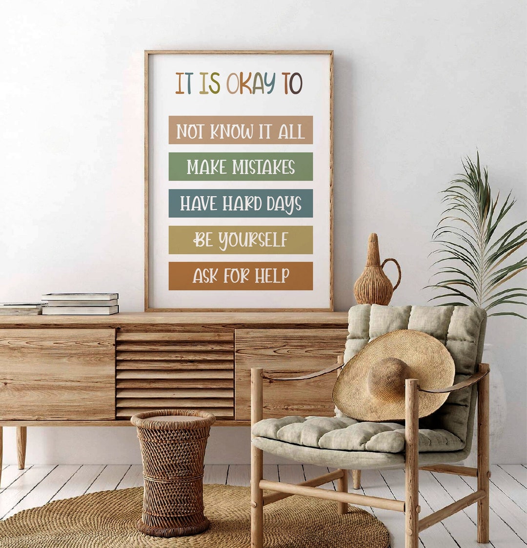 It's Okay to Not Be Okay Poster Inspirational Office Decor Boho ...