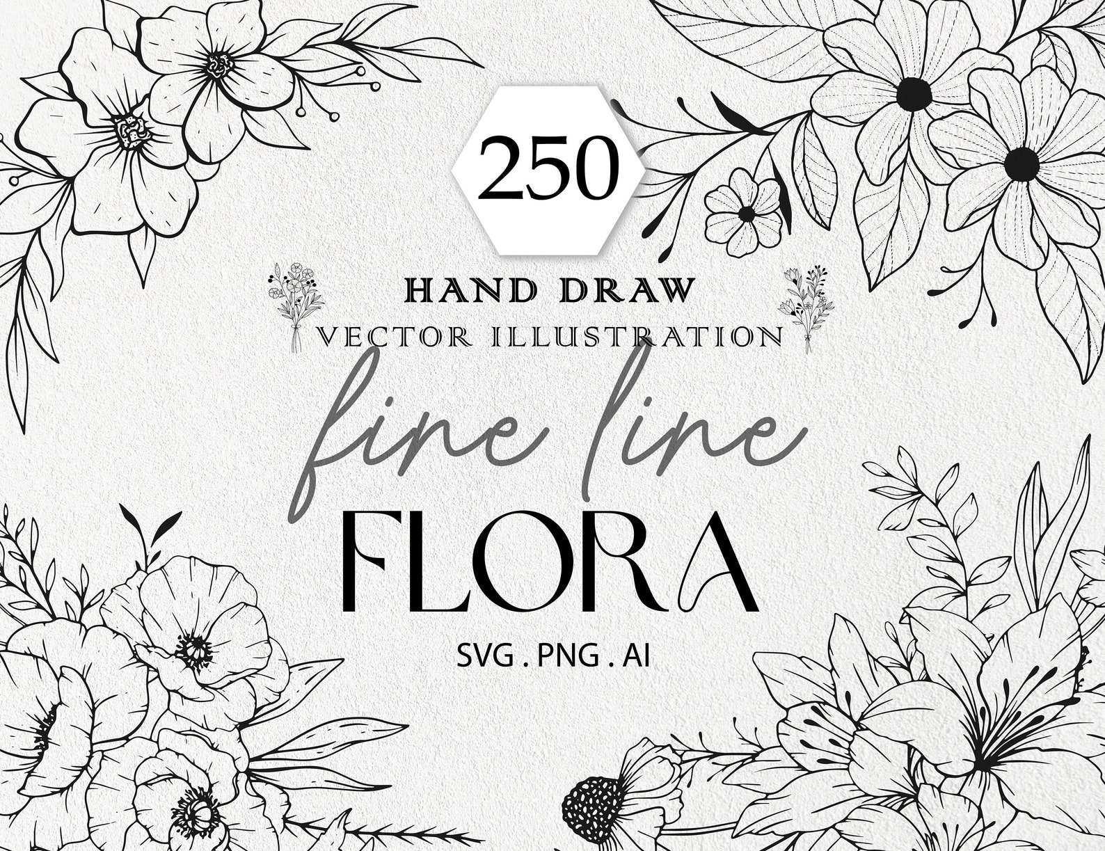 Floral Line Art, Botanical Line Art SVG, Flower Line Art, Clipart ...