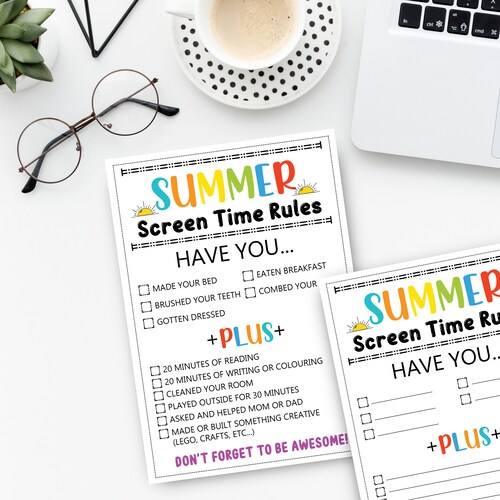 Screen Time Checklist Summer Editable Printable Screen Time - Etsy