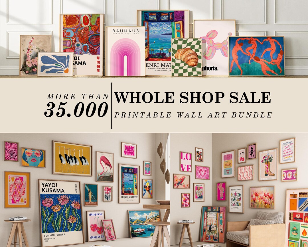 Whole Shop Print Sale, Bundle Wall Art, Vintage Gallery Set, Eclectic ...