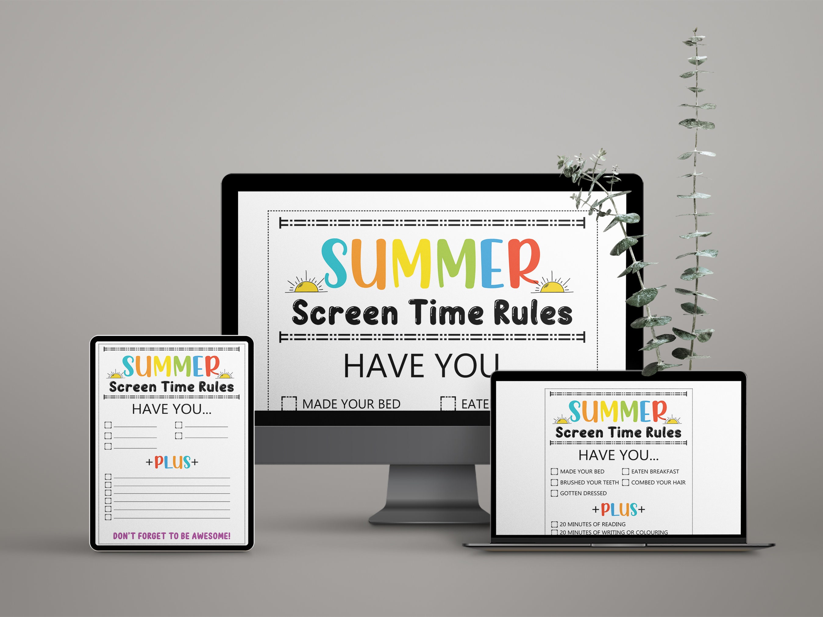 Summer Screen Time Checklist: Editable Chore Chart (digital Download ...