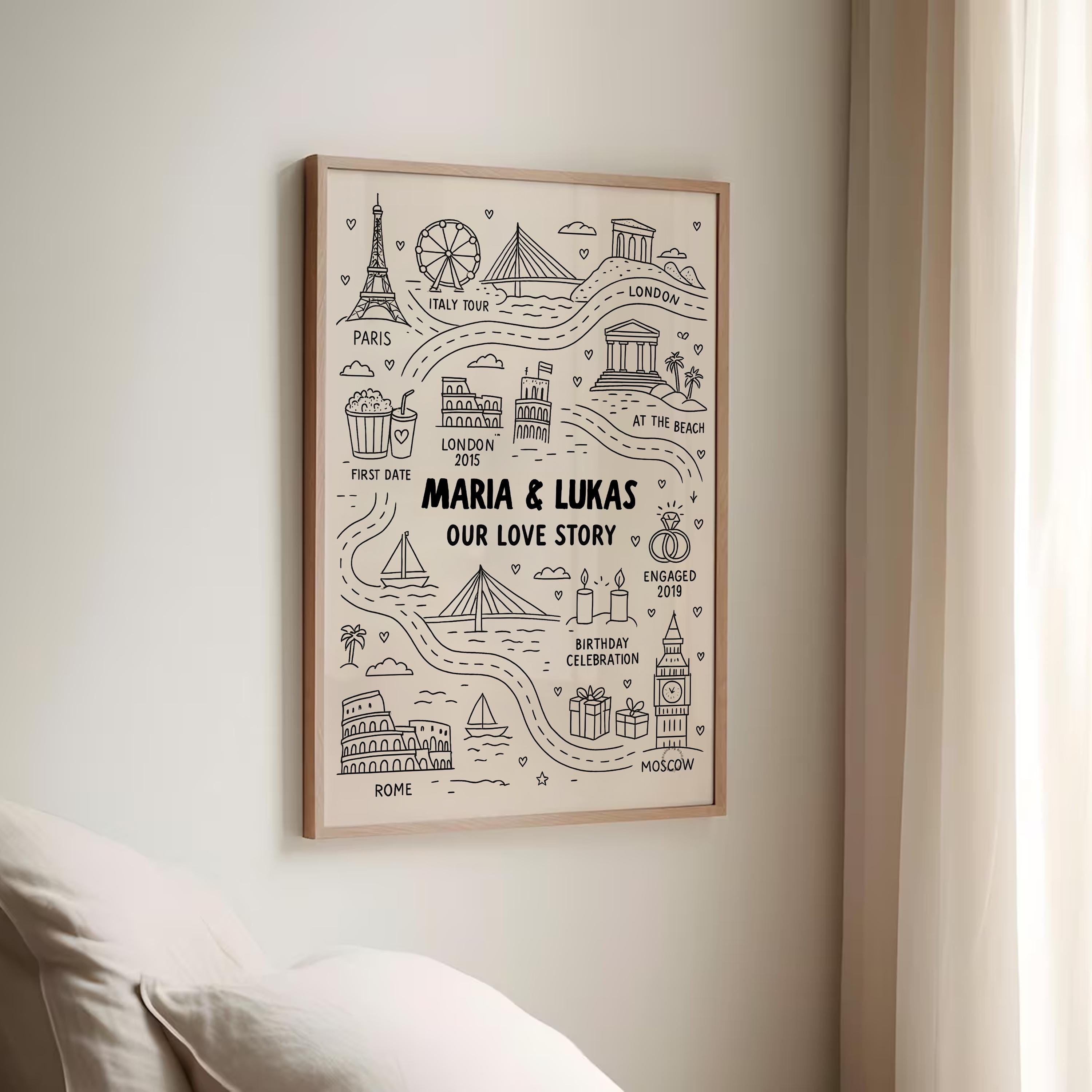 Custom Relationship Map, Love Story Map, Anniversary, for Him ...