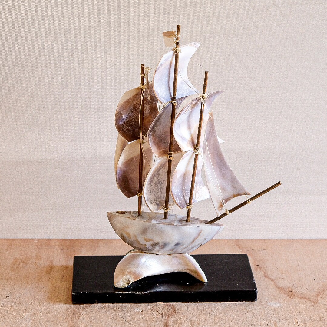 Vintage/handmade Sailship/made From Shells/mounted on Wood/coastal ...