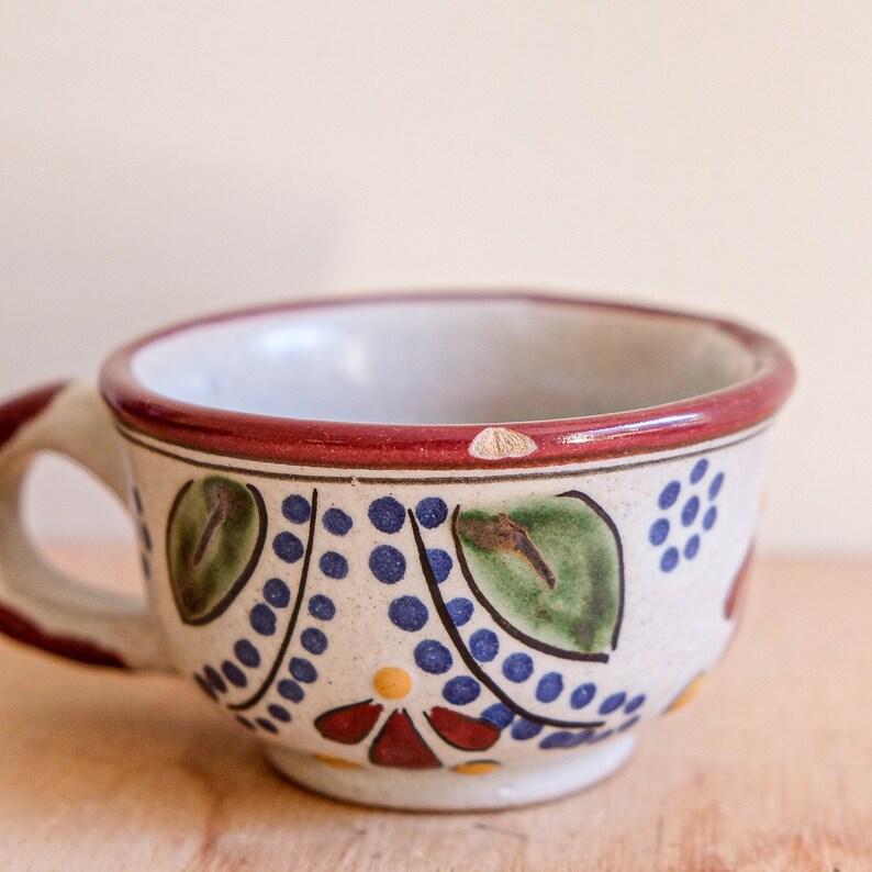 Set of 5 Handmade and Painted Ceramic Floral Mexican Cups and Saucers ...