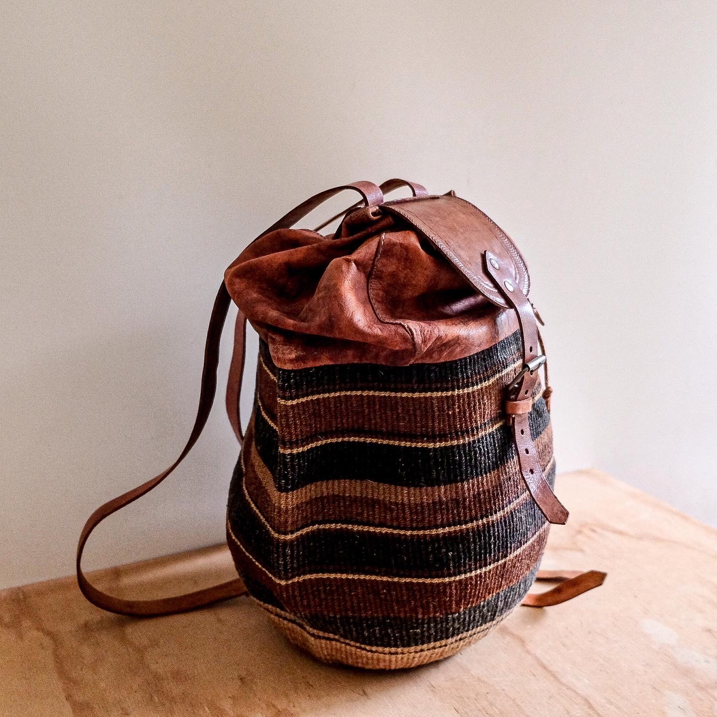 Handwoven African Kiondo Raffia/sisal and Leather Backpack/bucket Bag ...