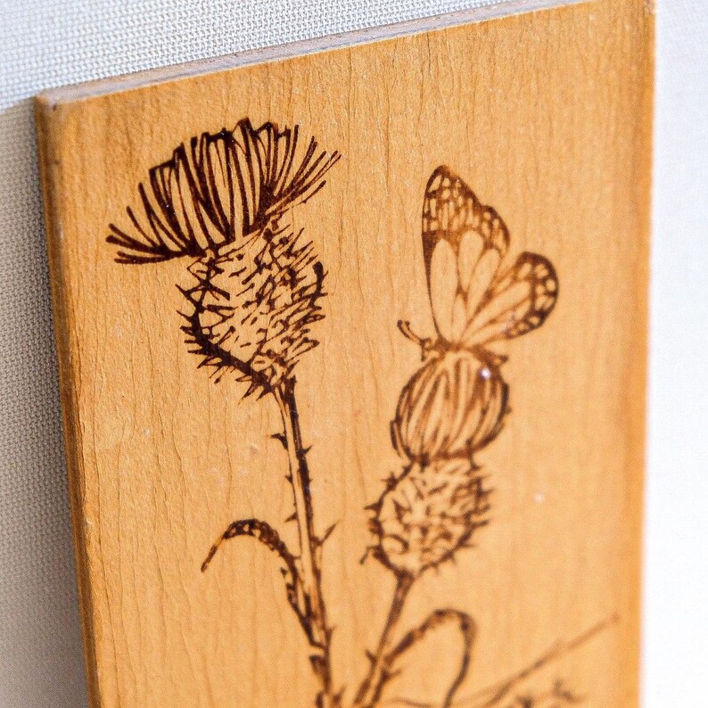 Vintage Small Pyrography/wood Burned Wall Art With Flower and Butterfly ...