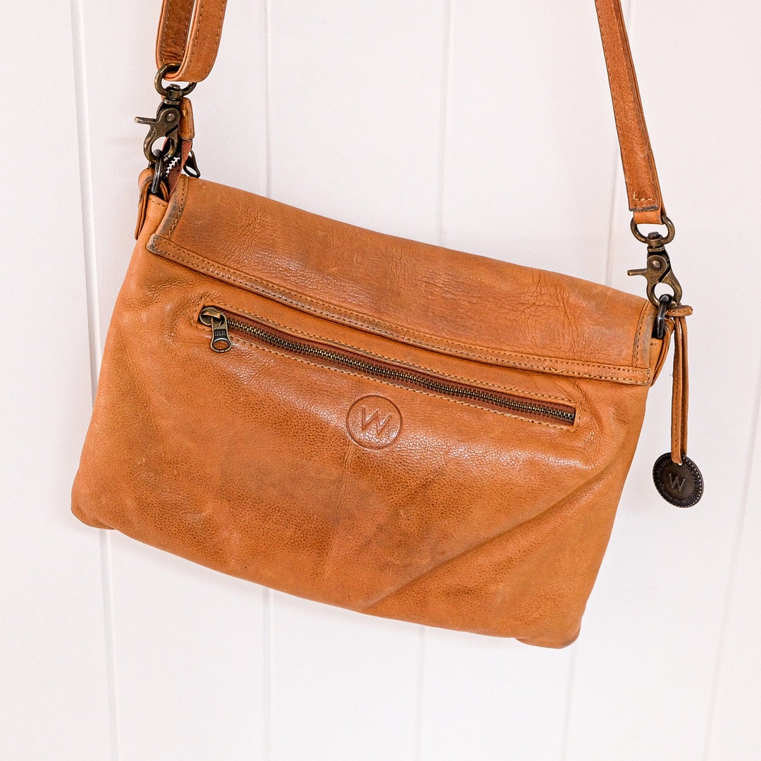 Vintage /crossbody/tan Leather/hand Bag With Adjustable Straps - Etsy