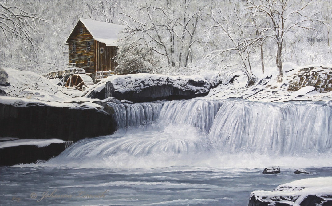 Winter Grist Mill Fine Art Print: Waterfall Landscape - Etsy