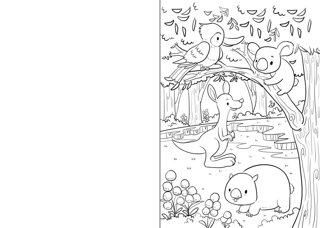 Print Australian Animals Colouring in Greeting Card Digital Download - Etsy