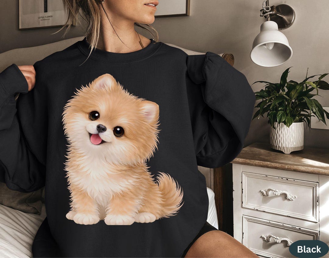 Cream Pomeranian Crewnecked Sweater, Sweater Gifts Hers - Etsy