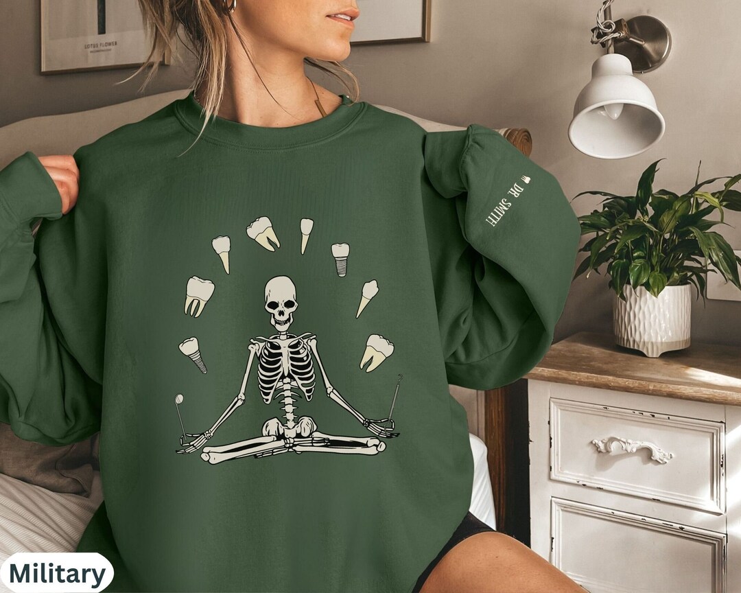 Custom Spooky Lotus Skeleton Dental Person Graduation Sweatshirt ...