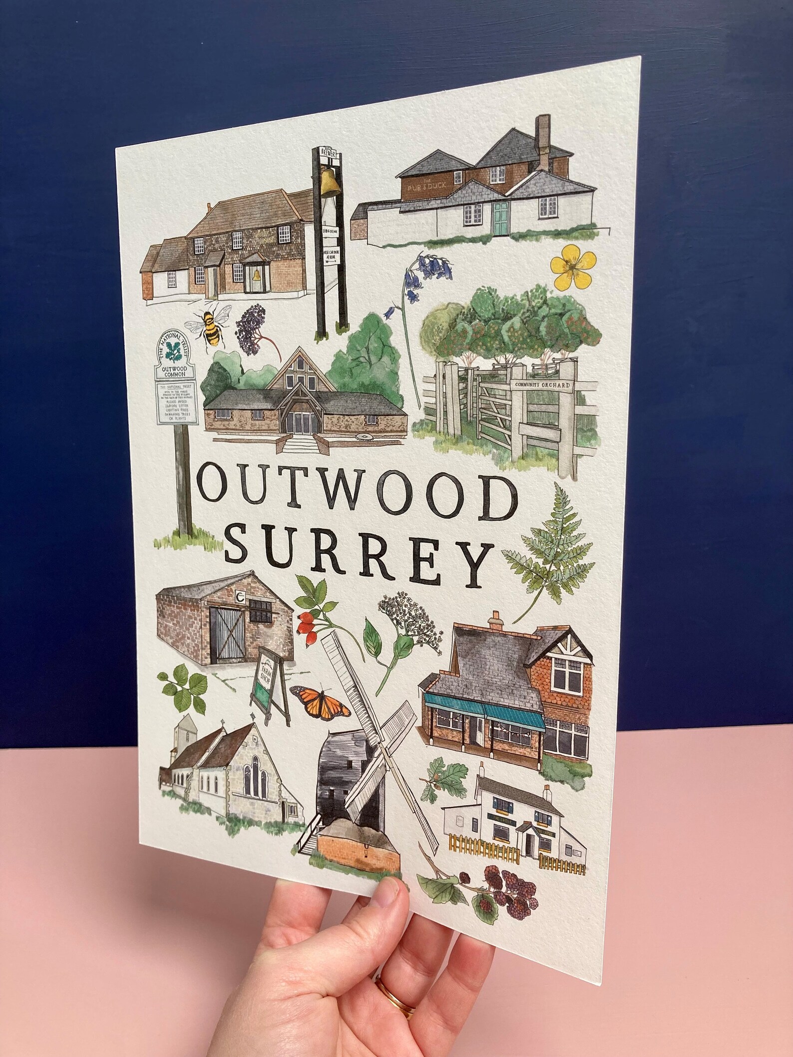 Surrey Art Surrey Map Outwood Surrey Village Art Print A4 Prints - Etsy