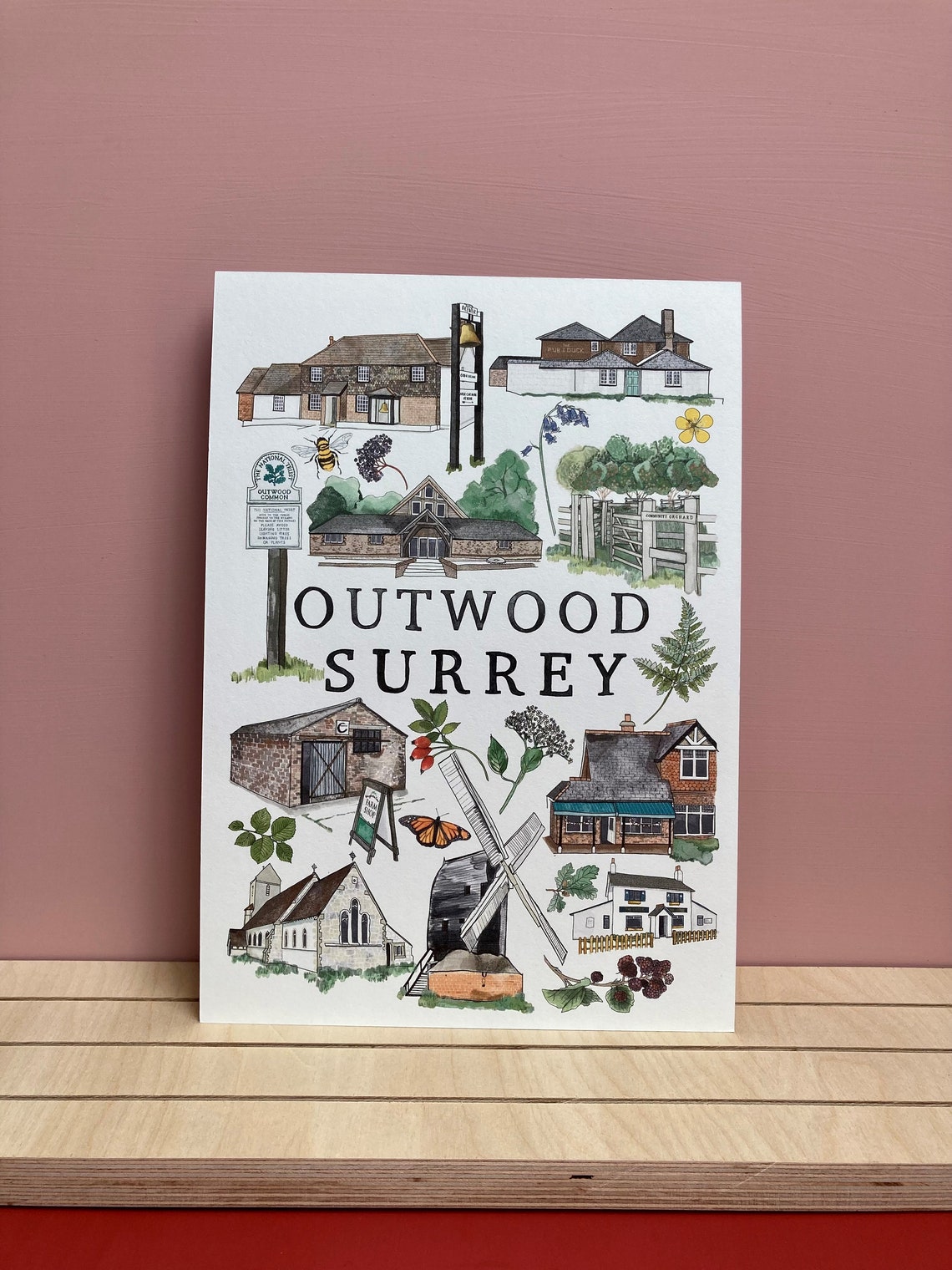 Surrey Art Surrey Map Outwood Surrey Village Art Print A4 Prints - Etsy
