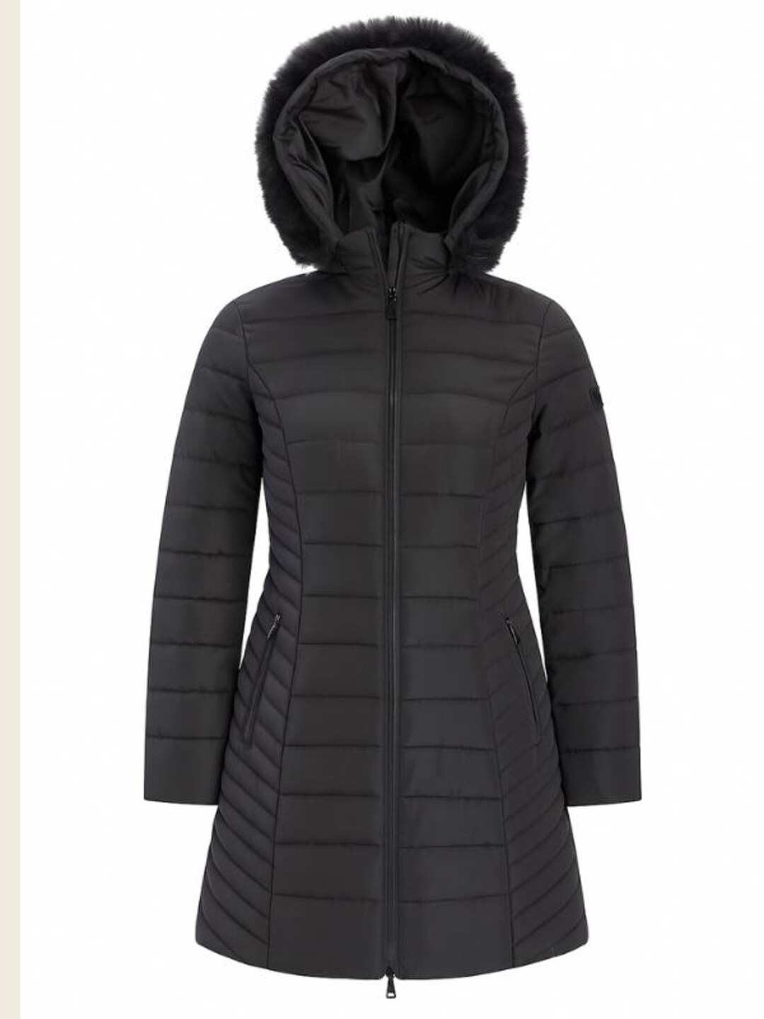 Plus Size Puffer Coat, Faux Fur Hood, Horizontal Quilted Winter Jacket ...