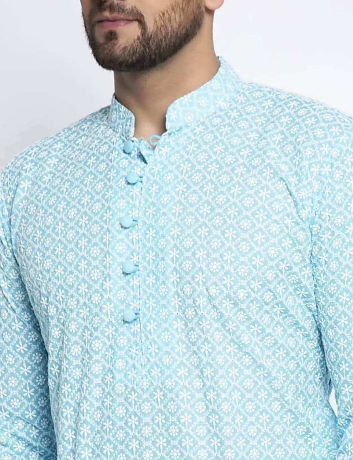 Mens Indian Chicken Curry Sky Blue Kurta Cotton Kurta Kurta - Etsy Canada