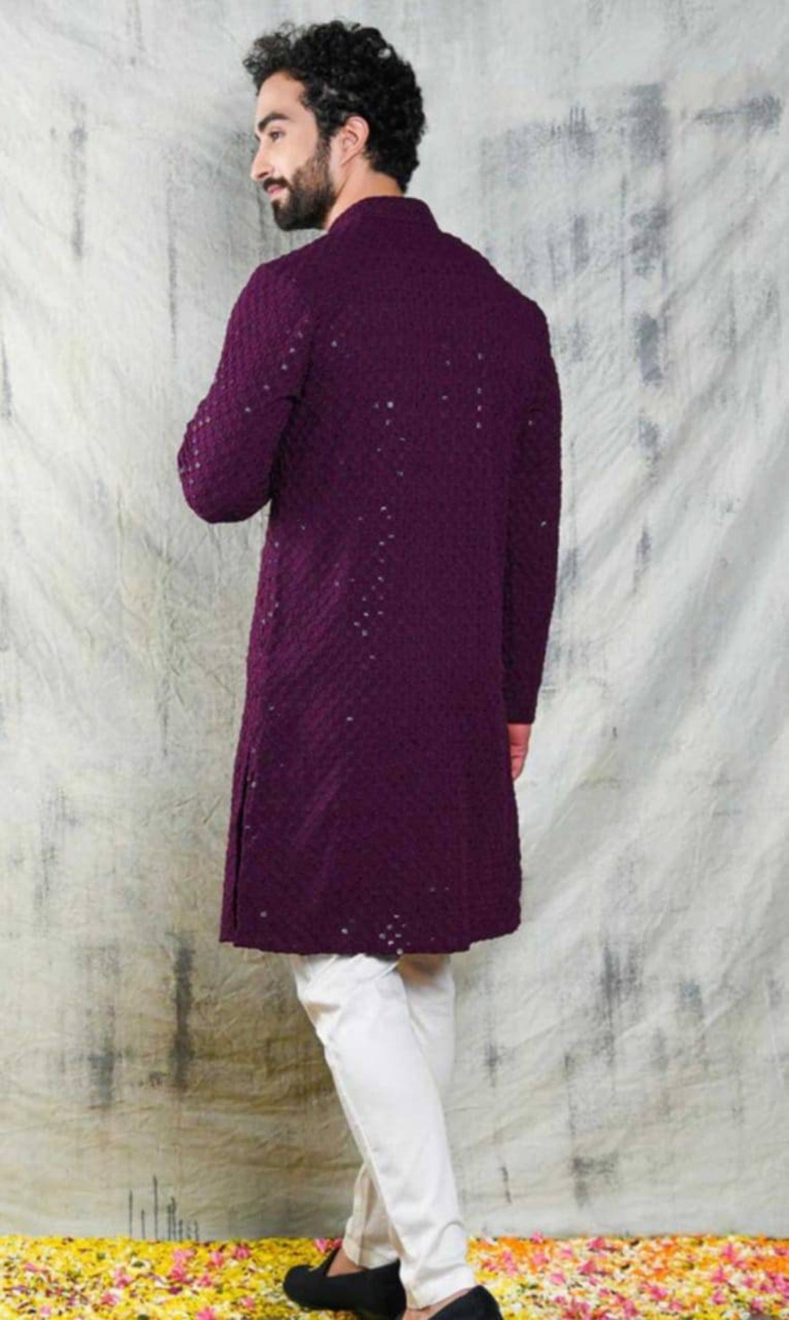 Mens Kurta100% Georgette Parpal Color Kurta/ Mens Kurta - Etsy