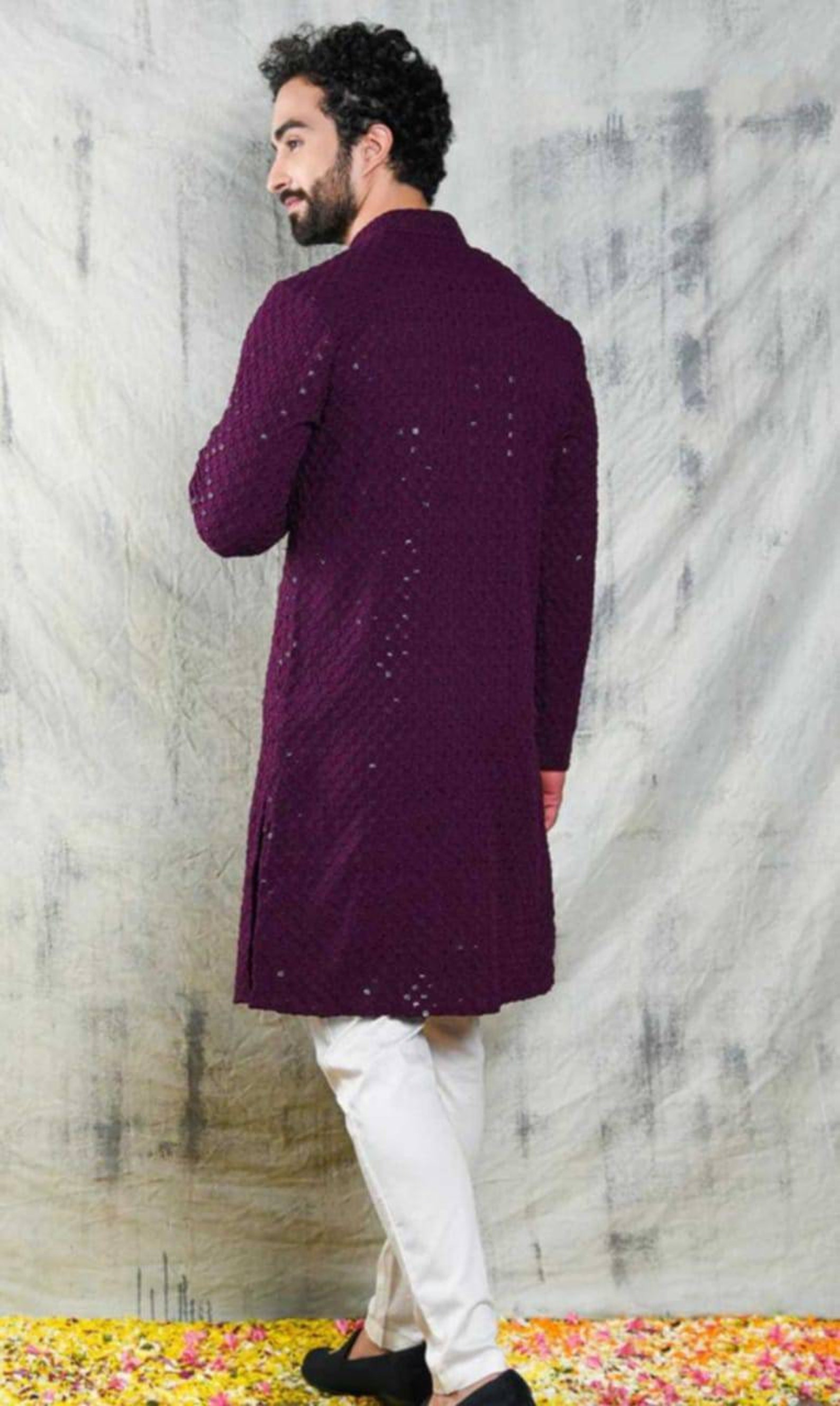 Mens Kurta,100% Georgette Parpal Color Kurta/ Mens Kurta, Handmade ...