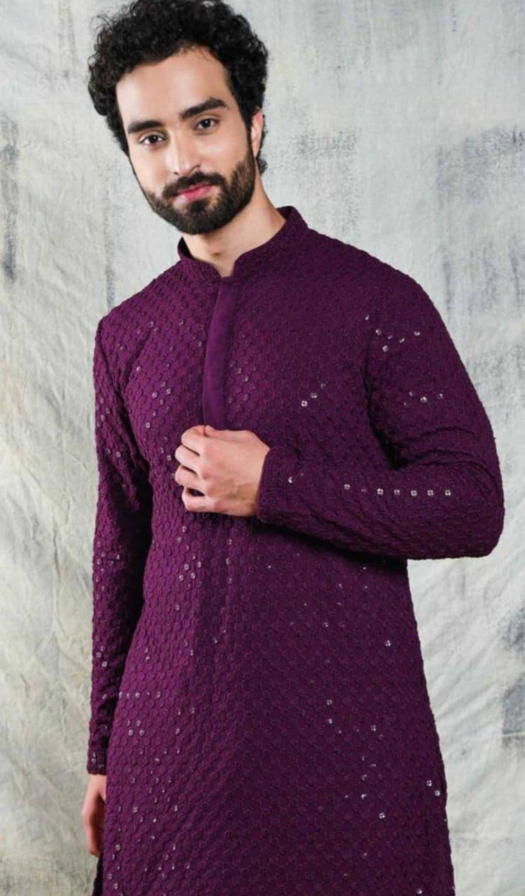 Mens Kurta,100% Georgette Parpal Color Kurta/ Mens Kurta, Handmade ...