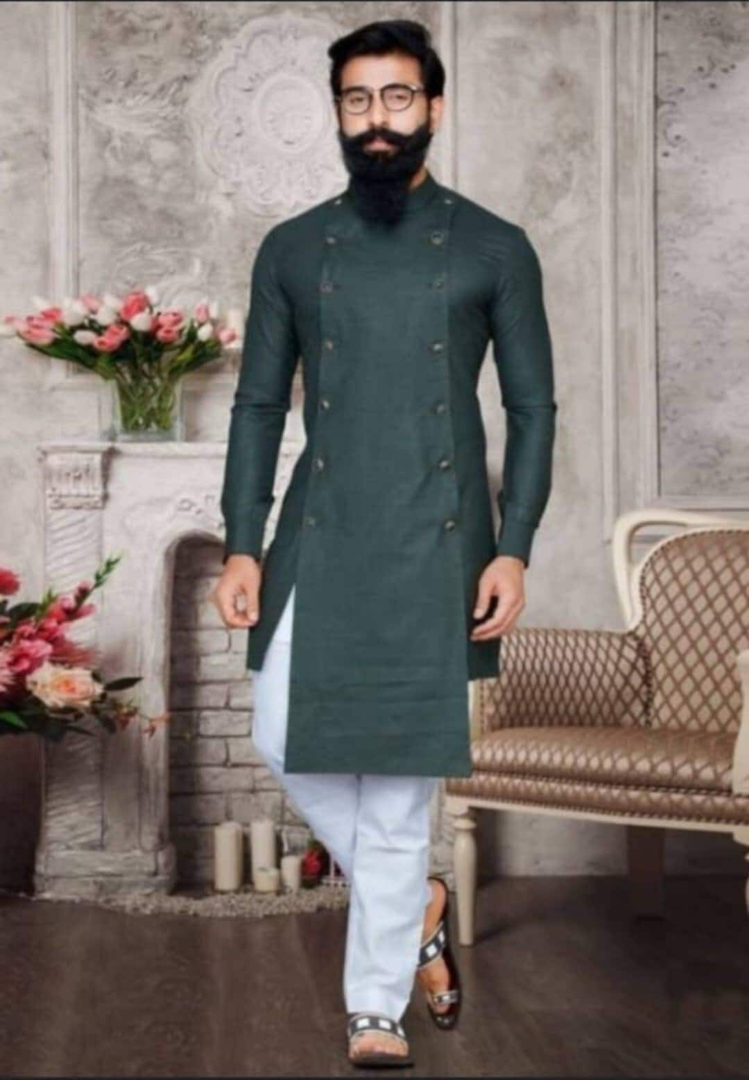 Mens Indian Cotton Kurta, Green Colour Kurta, Kurta for Men, Men Indian ...