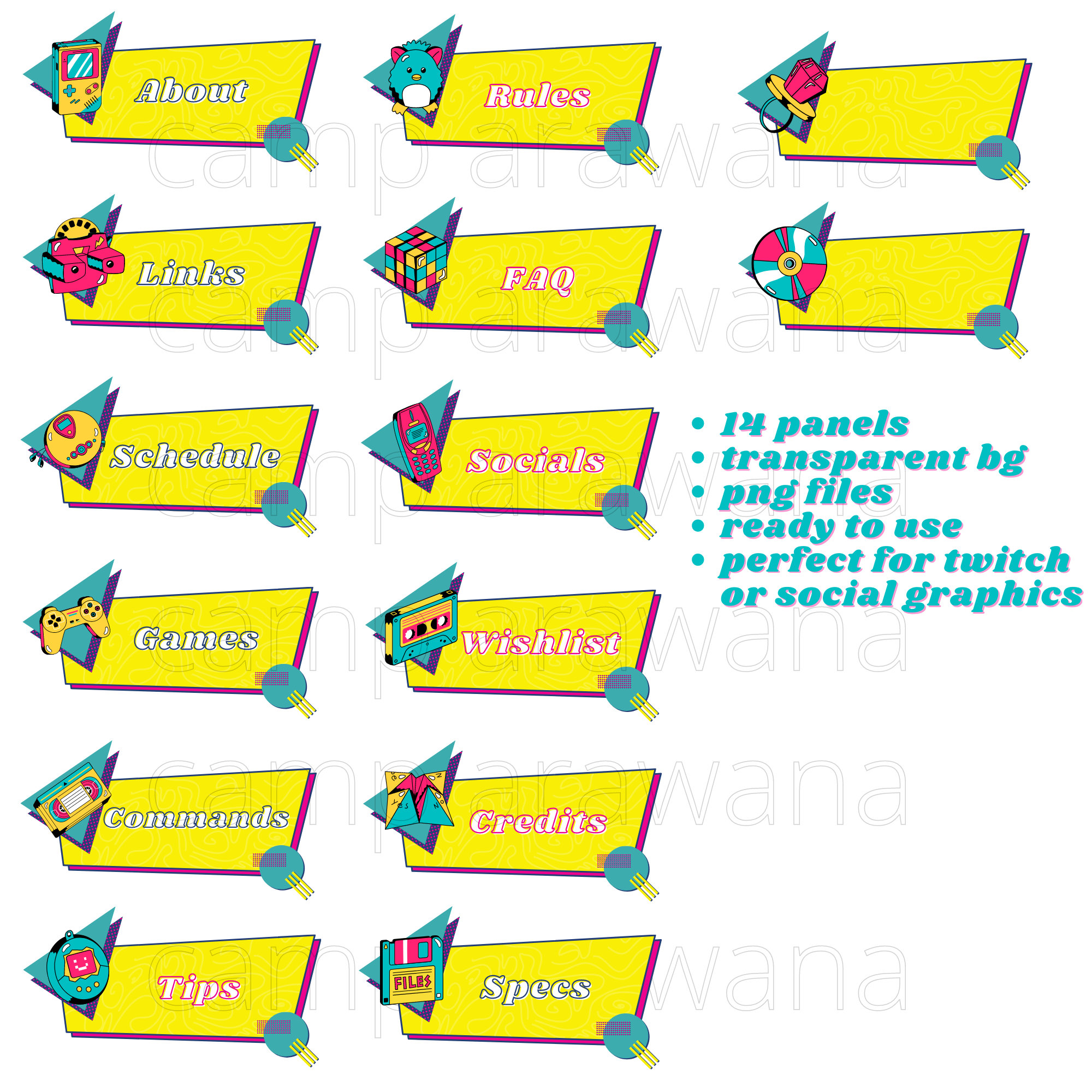 Retro 80s 90s Inspired Panels - Ready to Use Versions and Bonus Blanks ...
