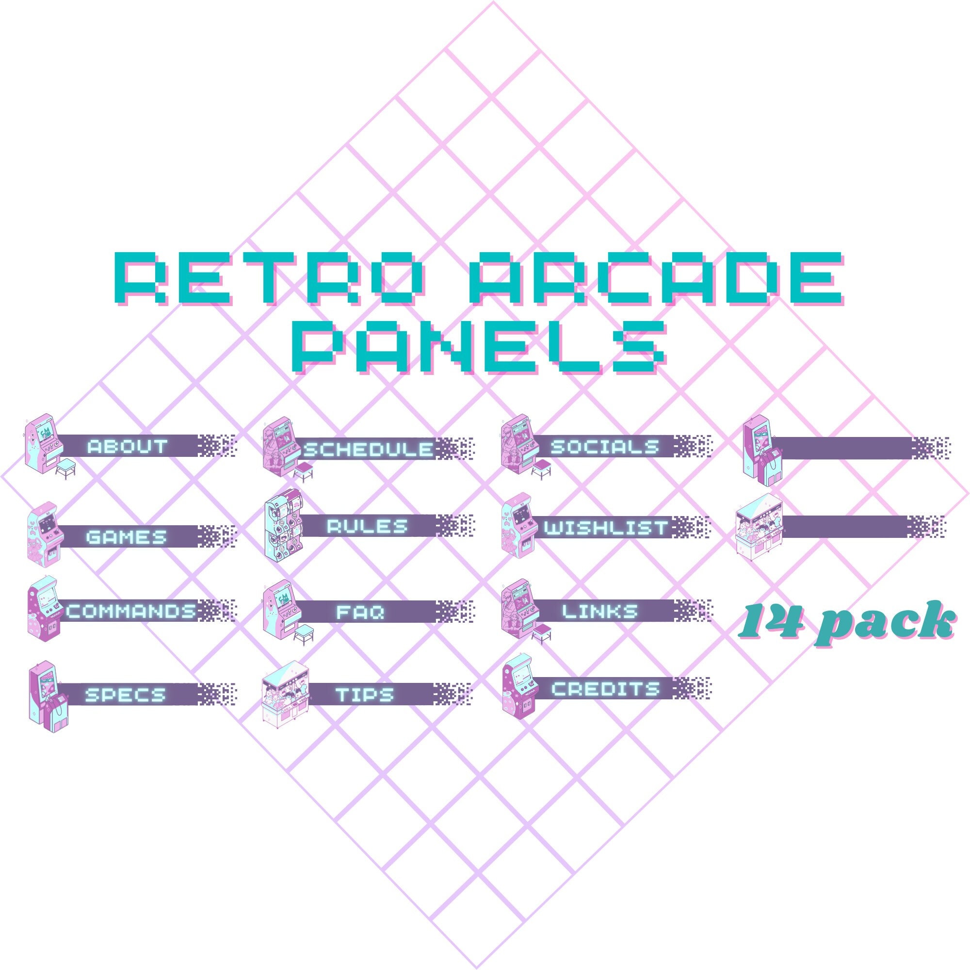 90s Pastel Retro Arcade Panels - Ready to Use Versions and Bonus Blanks ...