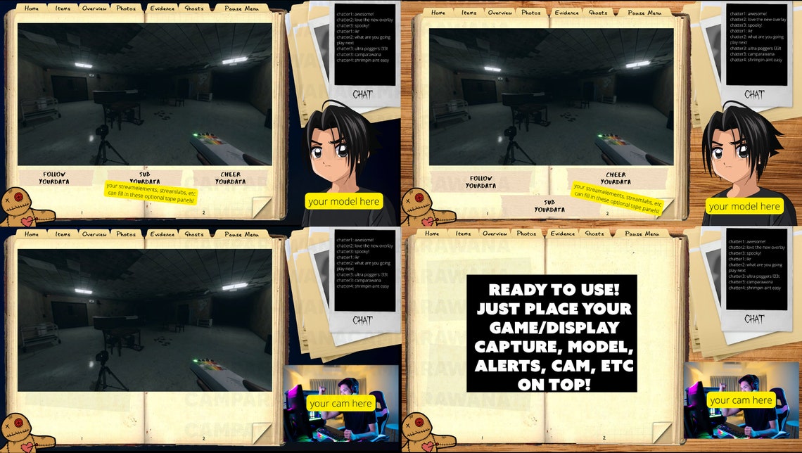 Phasmophobia Spooky Overlays - Ready to Use - 8 Varieties Included - Webcam and Vtuber Friendly ...