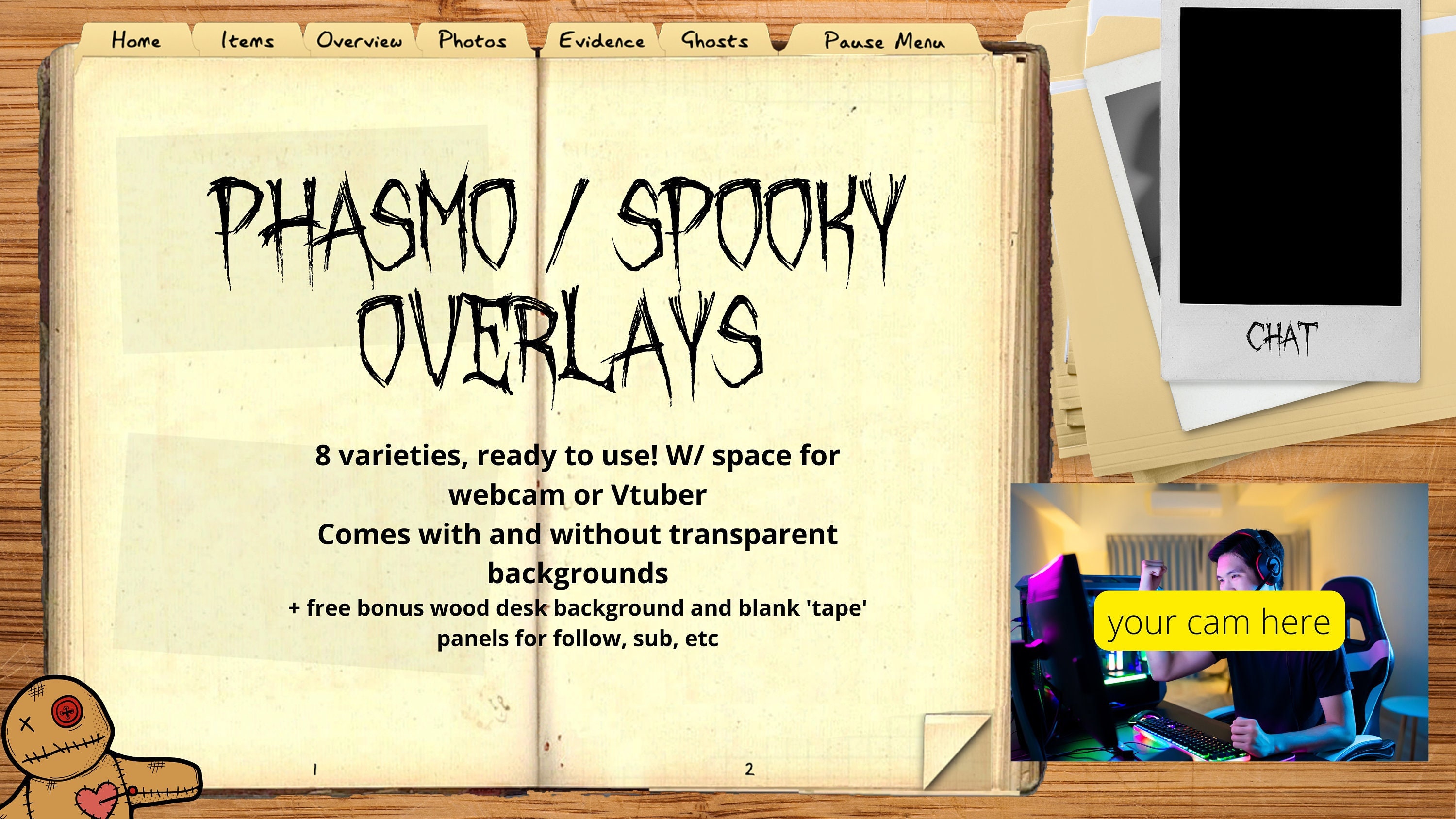 Phasmophobia Spooky Overlays - Ready to Use - 8 Varieties Included - Webcam and Vtuber Friendly ...