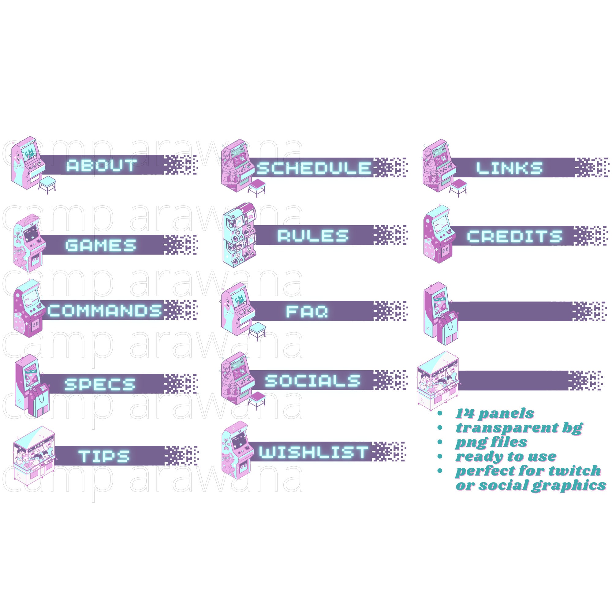 90s Pastel Retro Arcade Panels - Ready to Use Versions and Bonus Blanks ...