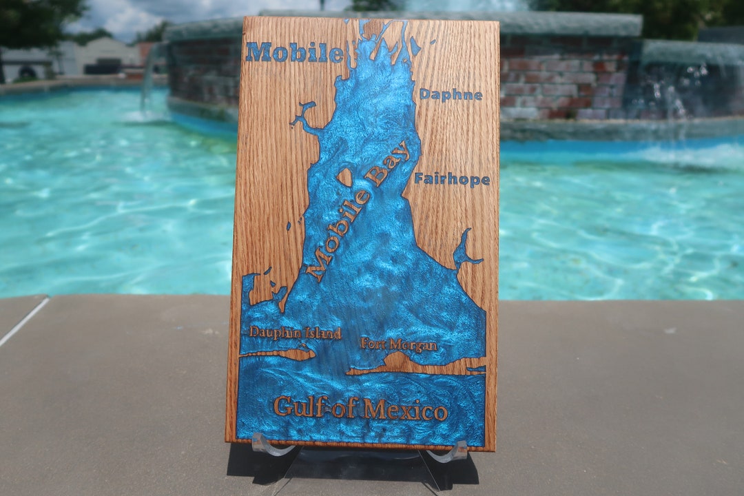 Mobile Bay, Alabama Map | Wood and Epoxy/resin Sign | Handmade | Beach ...