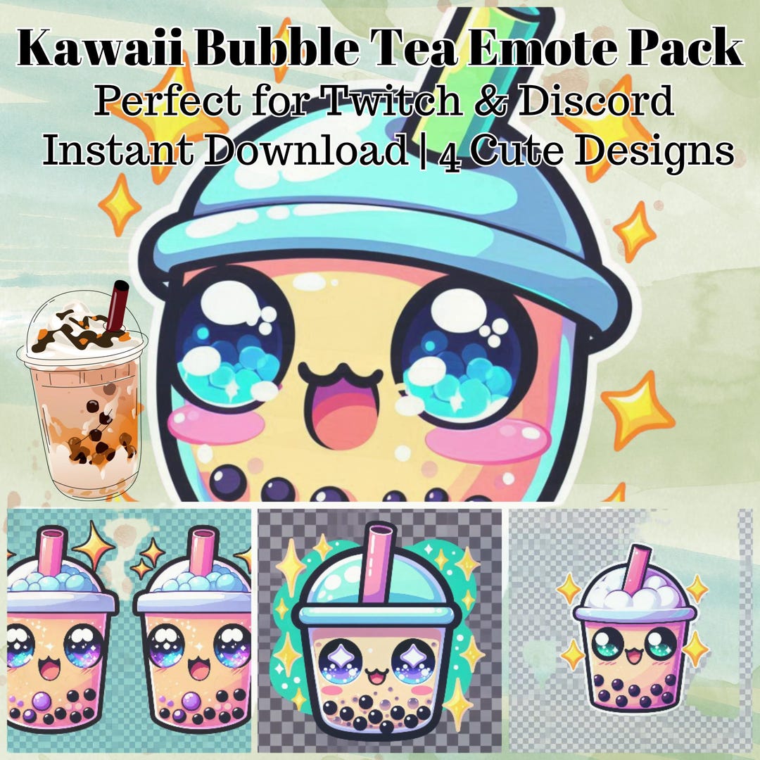 Kawaii Bubble Tea Emote Pack | Boba Tea Twitch & Discord Emotes | 4 ...