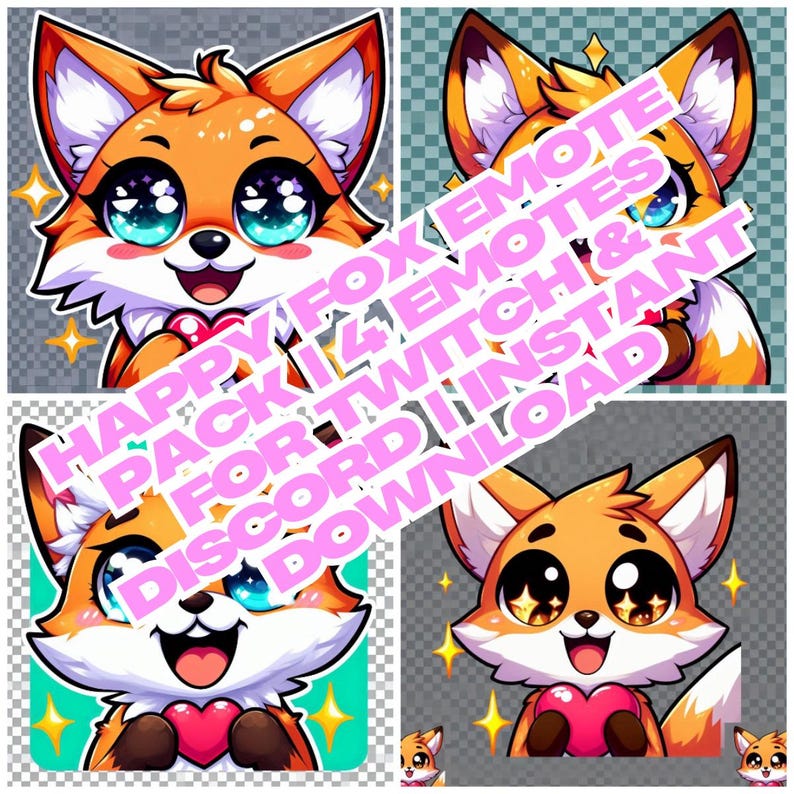 Kawaii Fox Emote Pack | 4 Cute Twitch & Discord Emotes | Happy Fox ...
