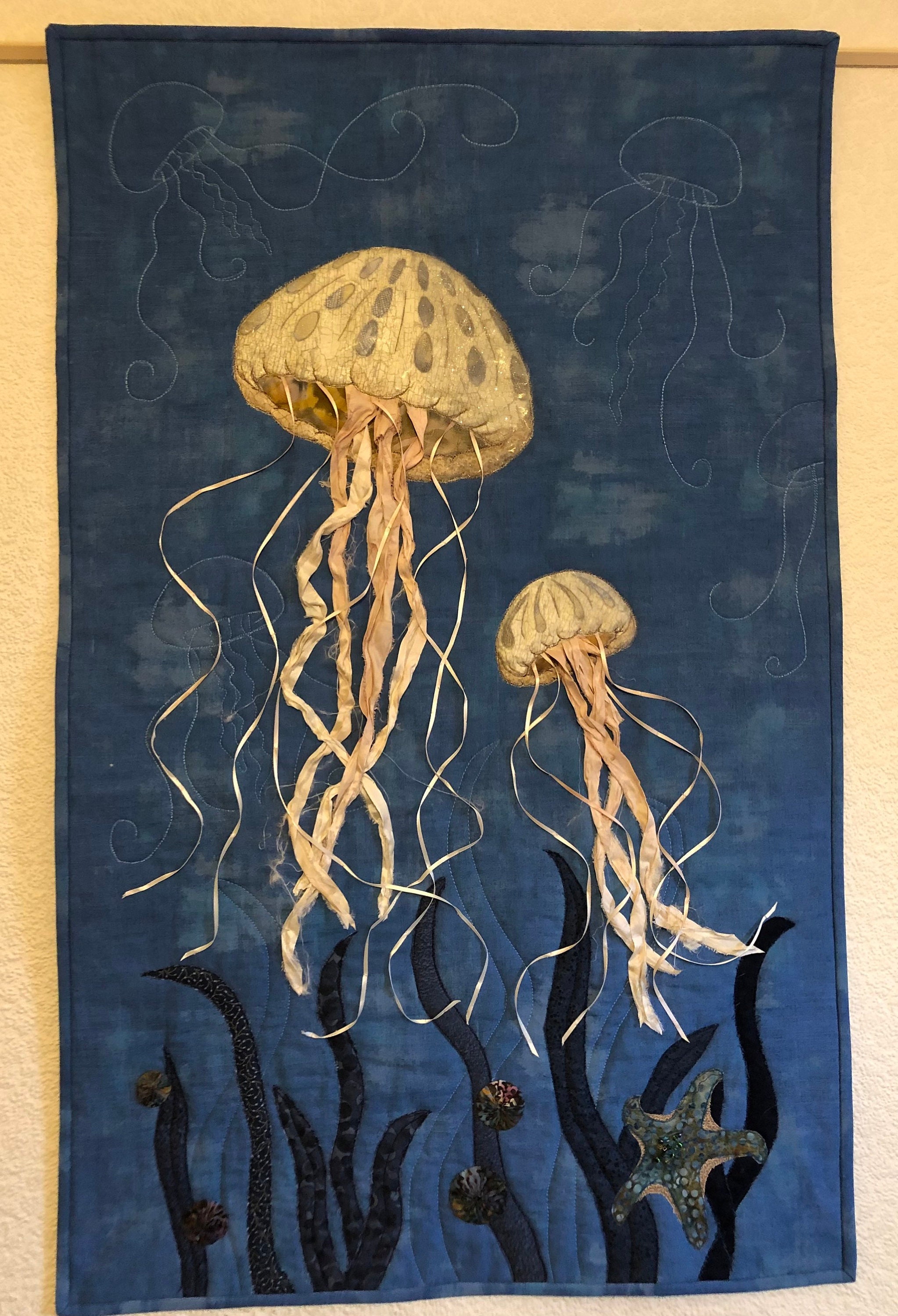 Textile Art Quilt of Jellyfish, Ocean Sea Creatures Wall Hanging - Etsy
