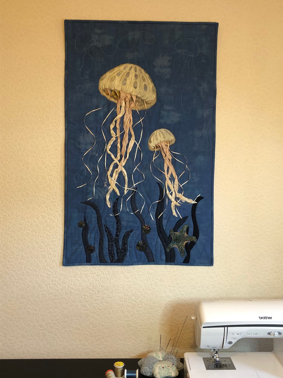 Textile Art Quilt of Jellyfish, Ocean Sea Creatures Wall Hanging - Etsy