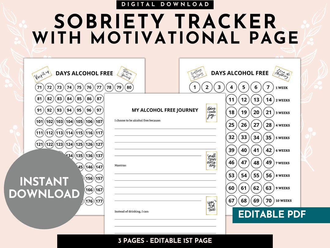 Sobriety Tracker Printable Sheets Motivational Page - Etsy