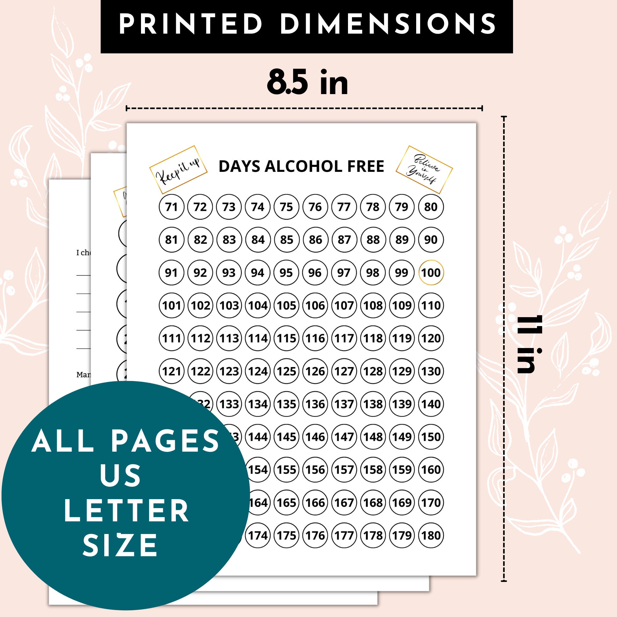 Sobriety Tracker Printable Sheets + Motivational Page - Etsy
