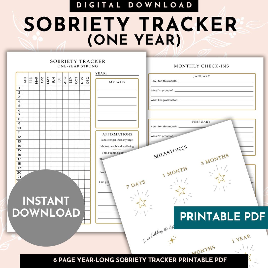 Sobriety Tracker PDF Printable - Etsy