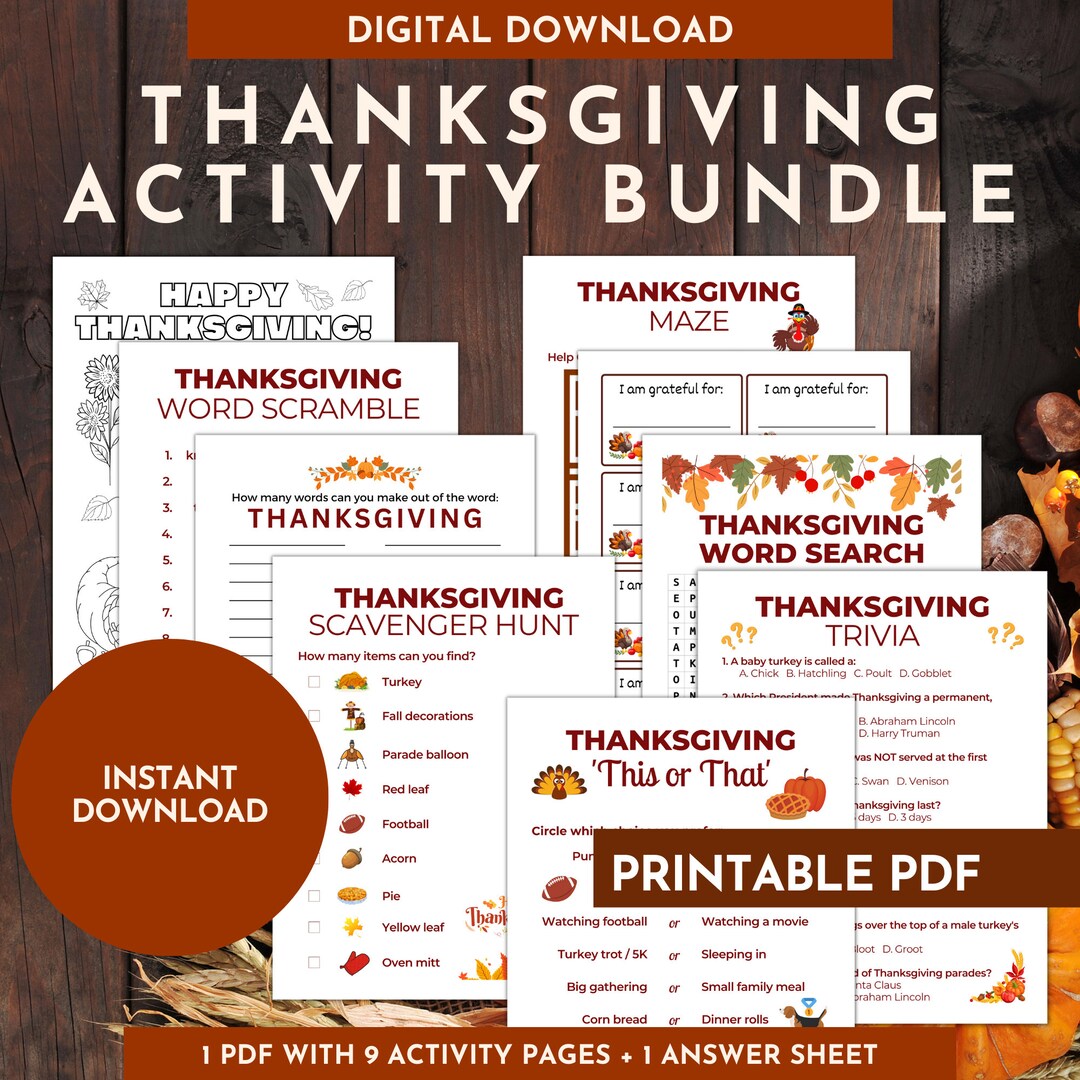 Thanksgiving Activity Page Bundle for Kids - Etsy