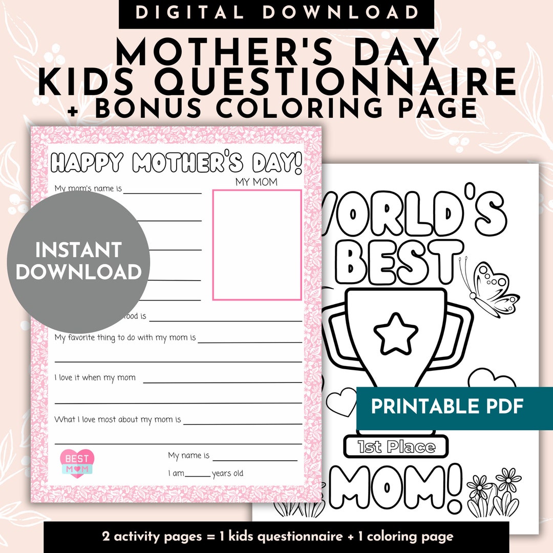 Mother's Day Questionnaire and Coloring Page for Kids - Etsy