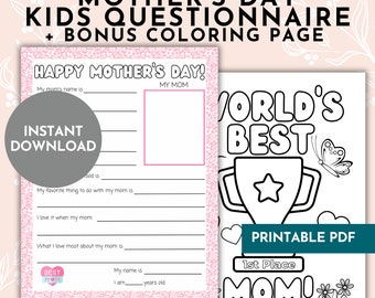 Mother's Day Q and A Printable Questionnaire Coloring Sheet for Kids ...